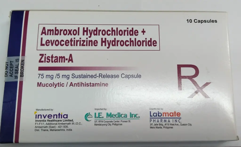 Zistam-A (Ambroxol + Levocetirizine) 75/5mg Cap | Shield Drugstore Online